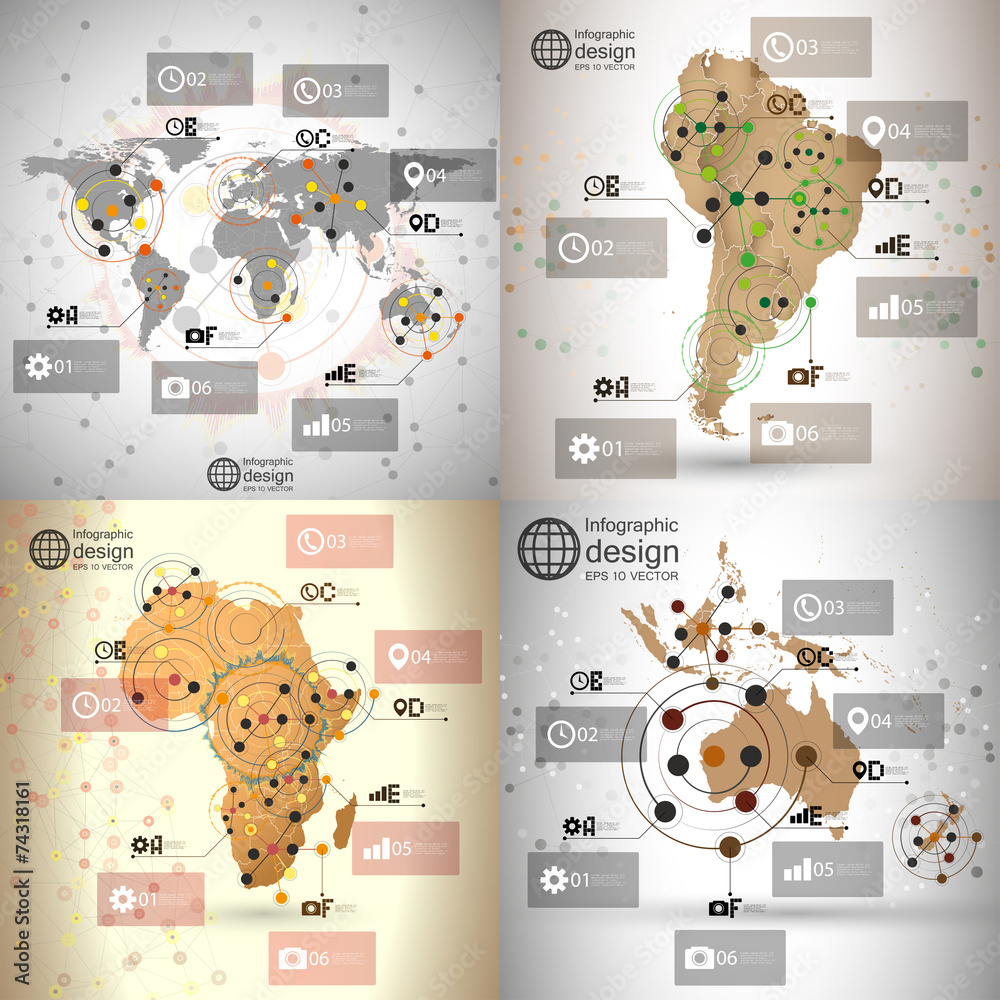 World maps set, infographic templates for business design, Stock Vector ...