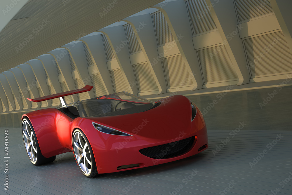 Red futuristic concept sport car 3d render Stock Illustration | Adobe Stock