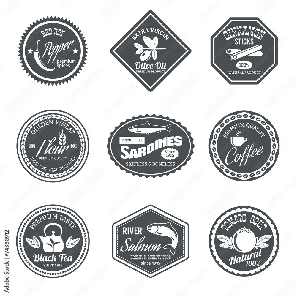 Food labels black Stock Vector | Adobe Stock