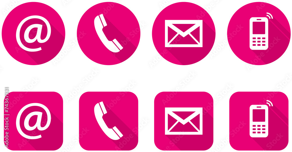 Set of web pink flat icons, two variants - Contact Us Stock Vector ...