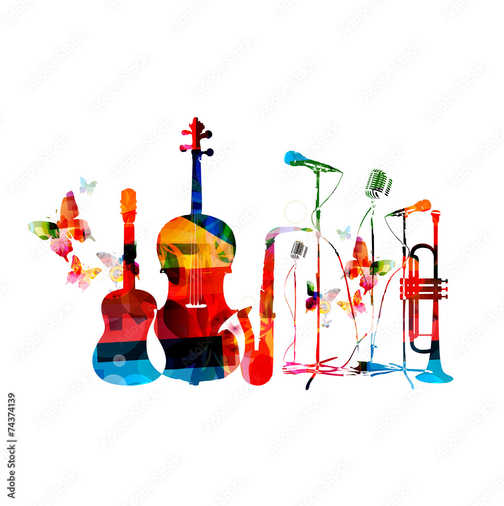 Colorful musical instruments background Stock Vector | Adobe Stock
