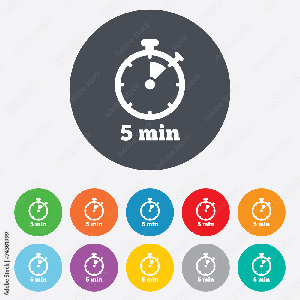 Timer sign icon. 5 minutes stopwatch symbol. Stock Vector | Adobe Stock