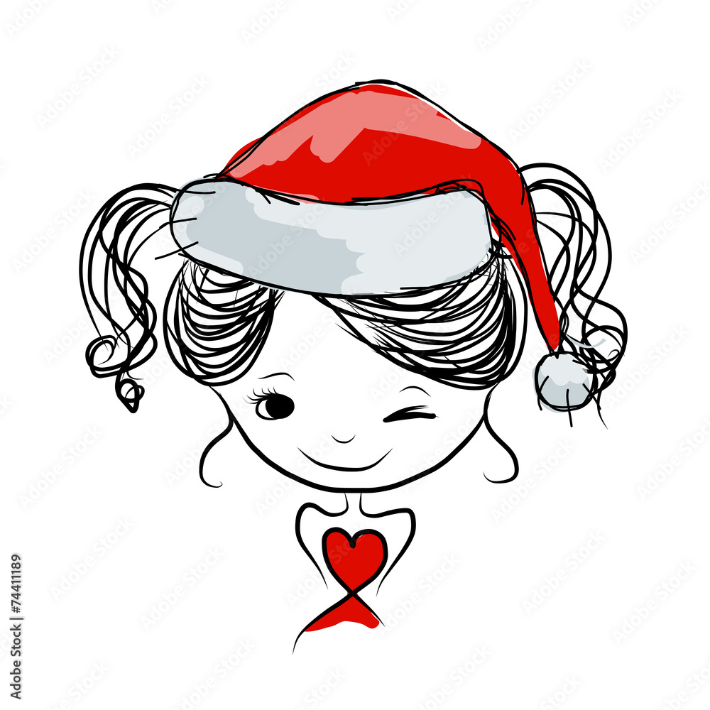 Santa girl portrait, sketch for your design Stock Vector | Adobe Stock