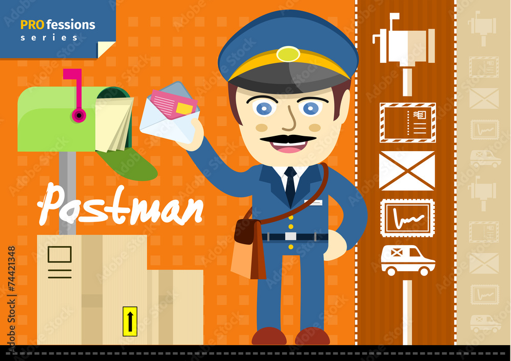 Male postman in uniform with bag holding letter Stock Vector | Adobe Stock