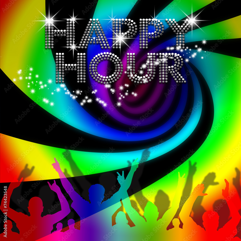 Happy Hour poster rainbow spinning vortex Stock Illustration | Adobe Stock