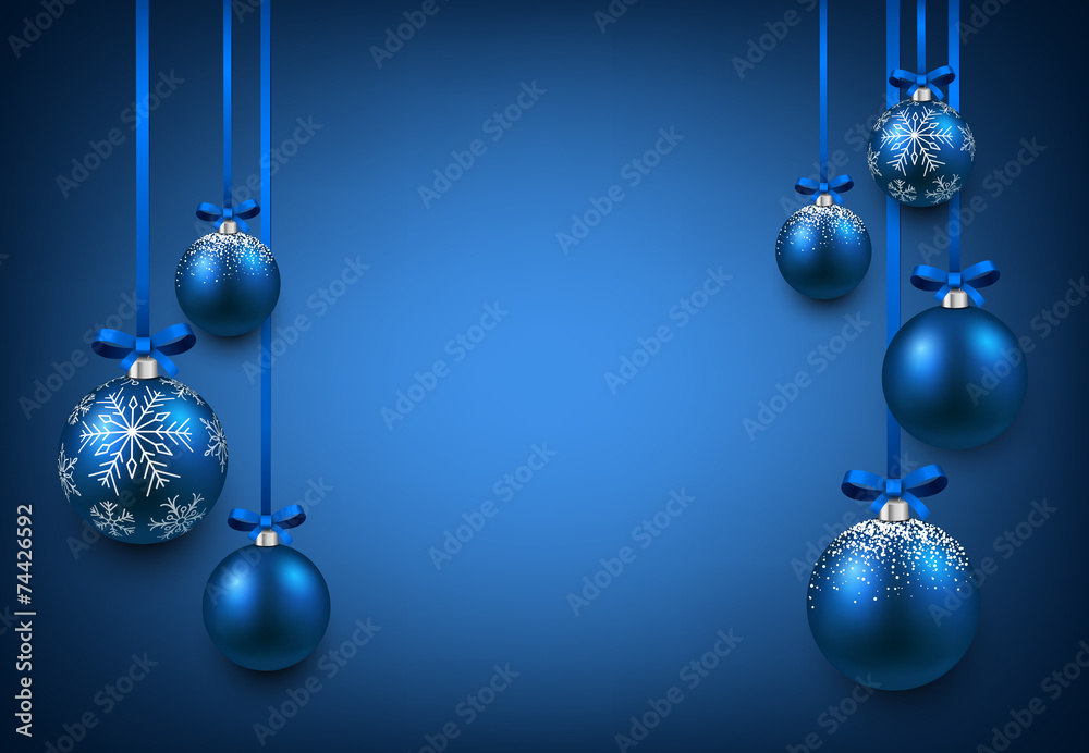 Background with blue christmas balls. Stock Vector | Adobe Stock
