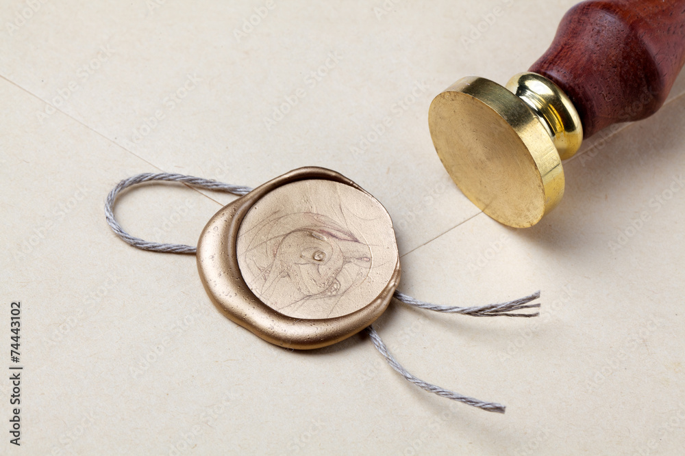 old mail envelope with gold wax seal stamps Stock Photo | Adobe Stock