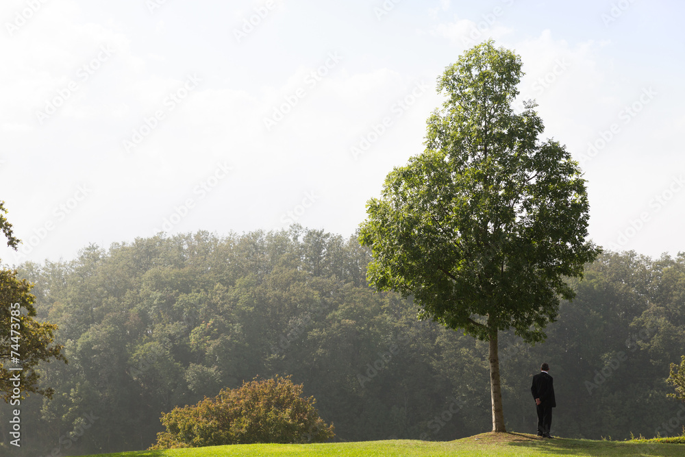 Man standing under a tree Stock Photo | Adobe Stock