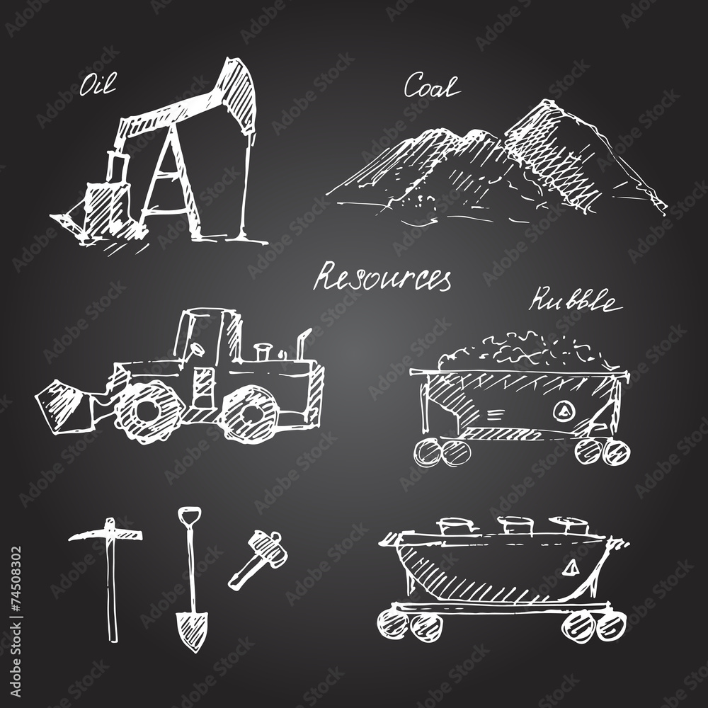 Hand drawn resource extraction sketch icons set. Stock Vector | Adobe Stock