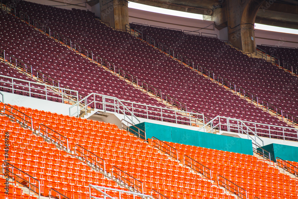 stadium, red seats on stadium steps bleacher Stock Photo | Adobe Stock