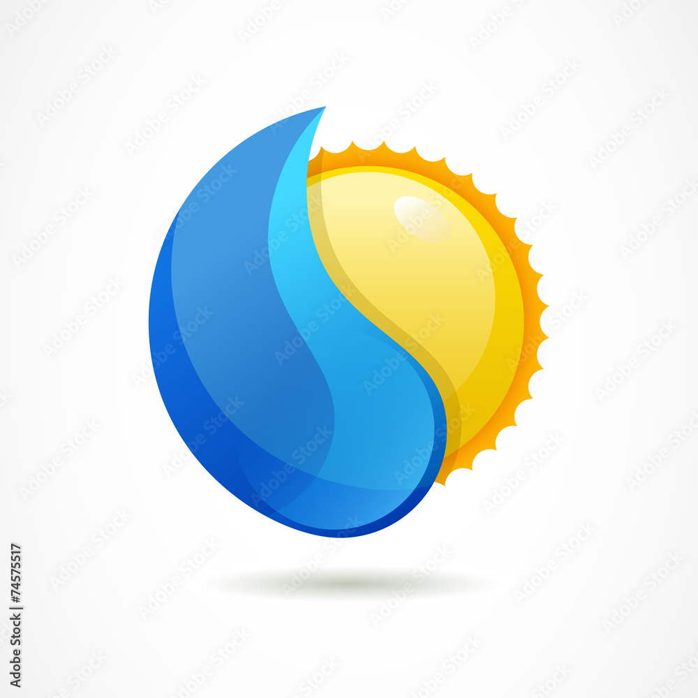Vector logo design template. Glossy sun with clean water drop. D Stock ...