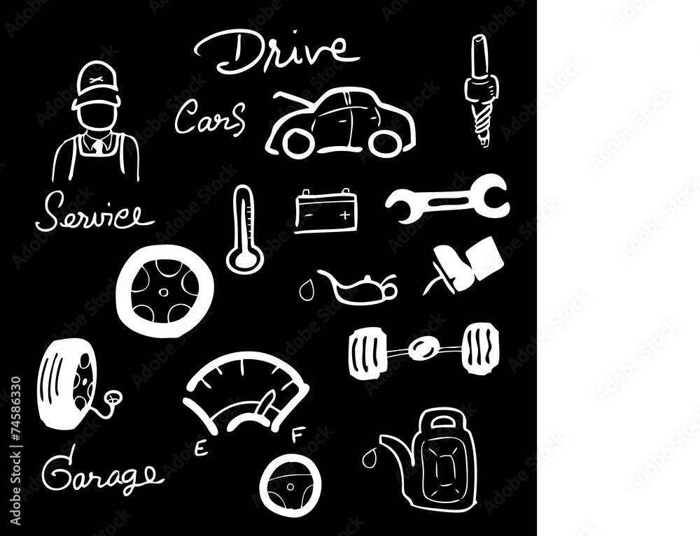 Car service drawing icons set blackboard Stock Vector | Adobe Stock