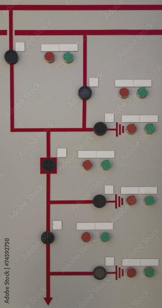 Control panel with single line diagram and command buttons Stock Photo ...