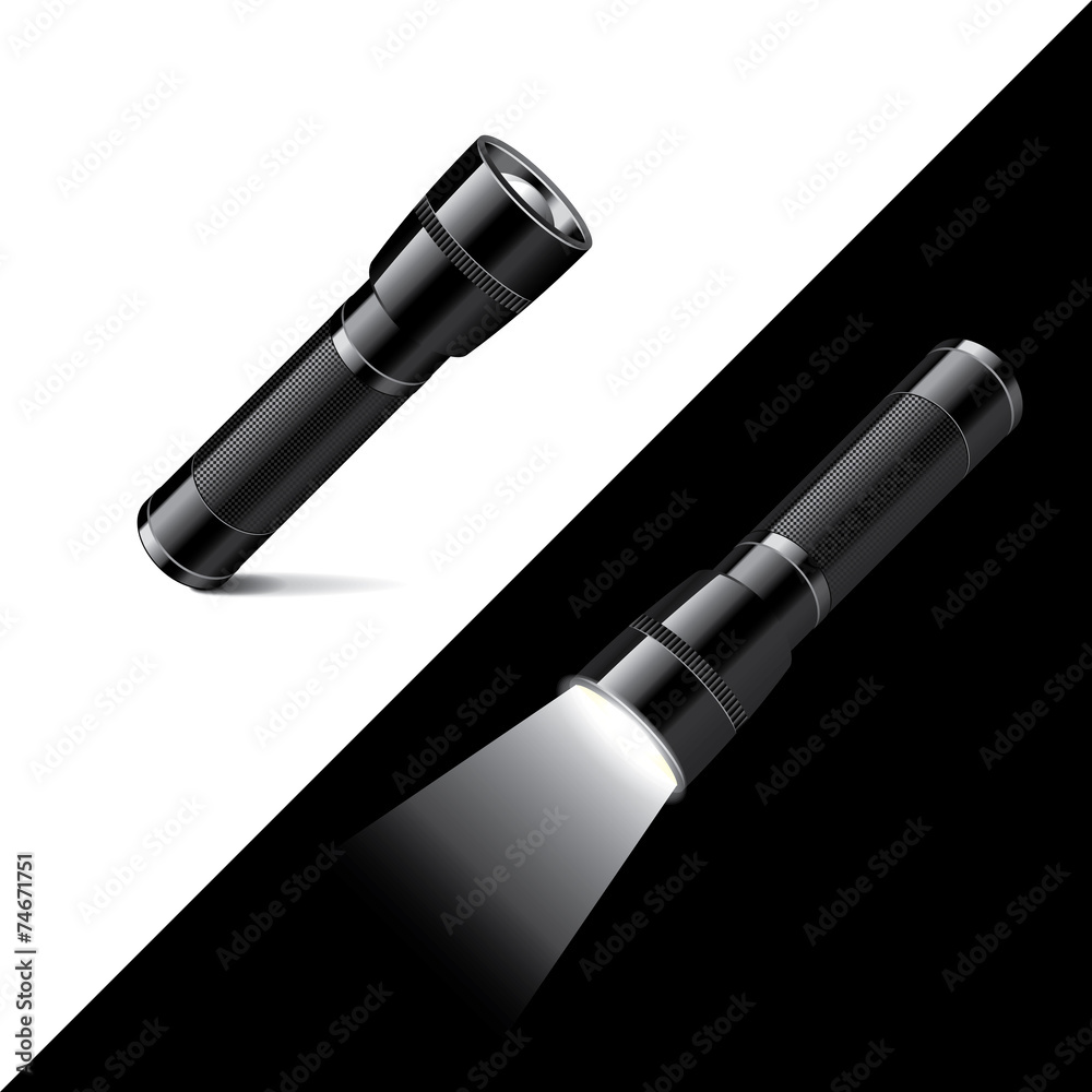 Flashlight isolated on white and black vector Stock Vector | Adobe Stock