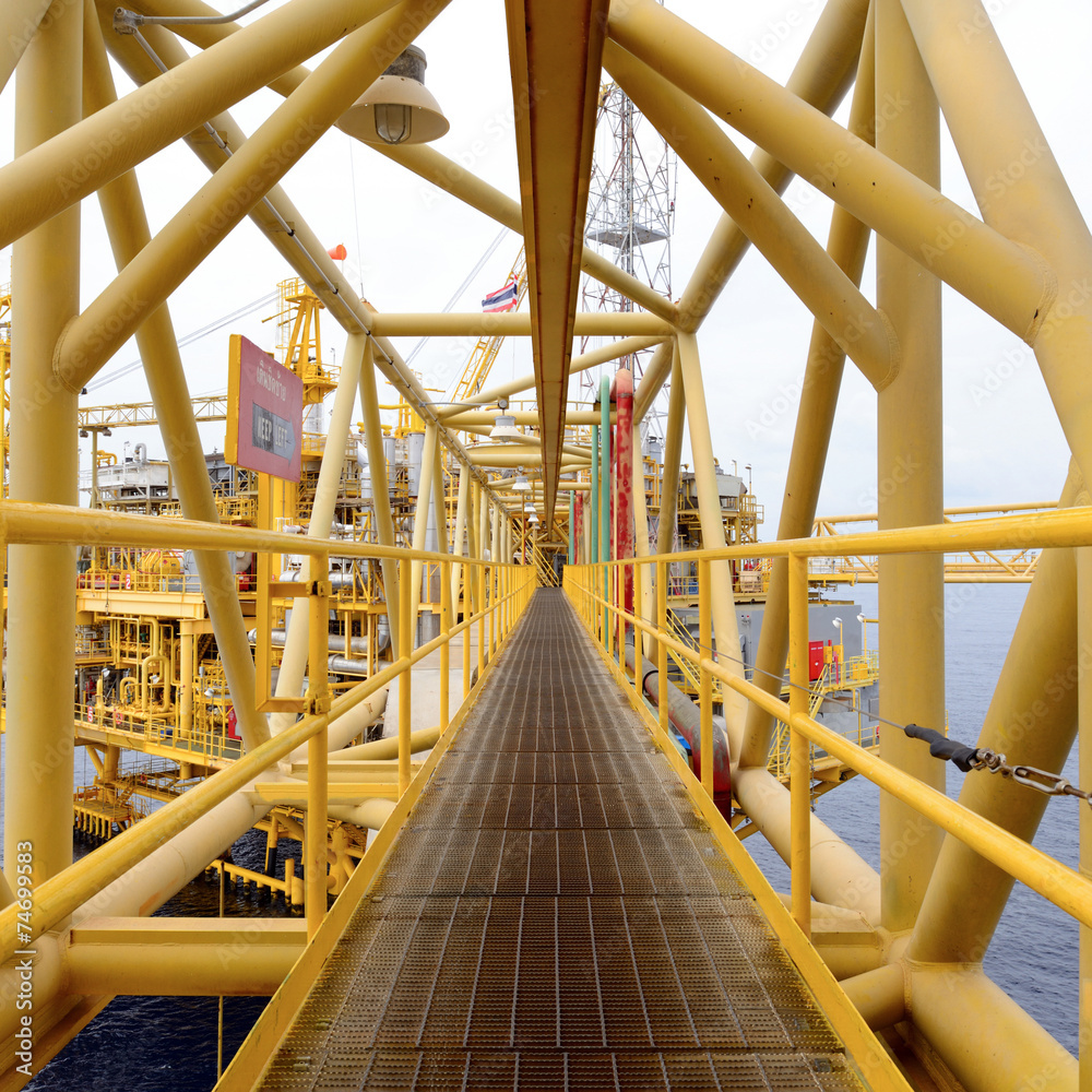 the pathway bridge of offshore oil rig platform Stock Photo | Adobe Stock