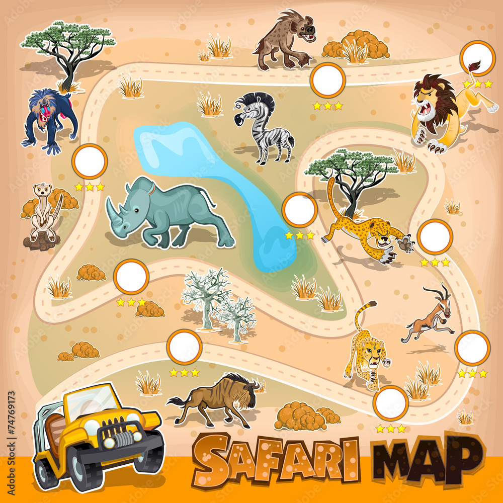 Africa Safari Map Wildlife Stock Vector | Adobe Stock