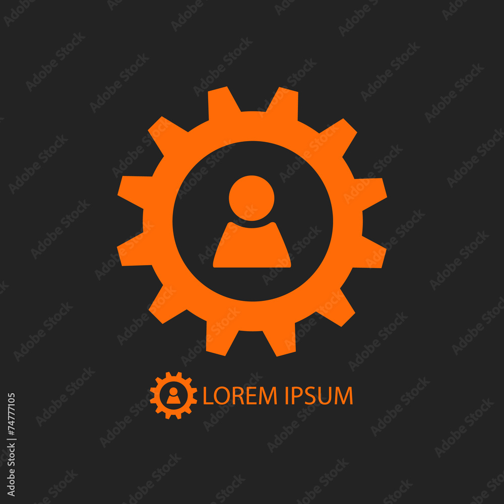 Orange gear wheel and person sign as logo on black Stock Vector | Adobe ...