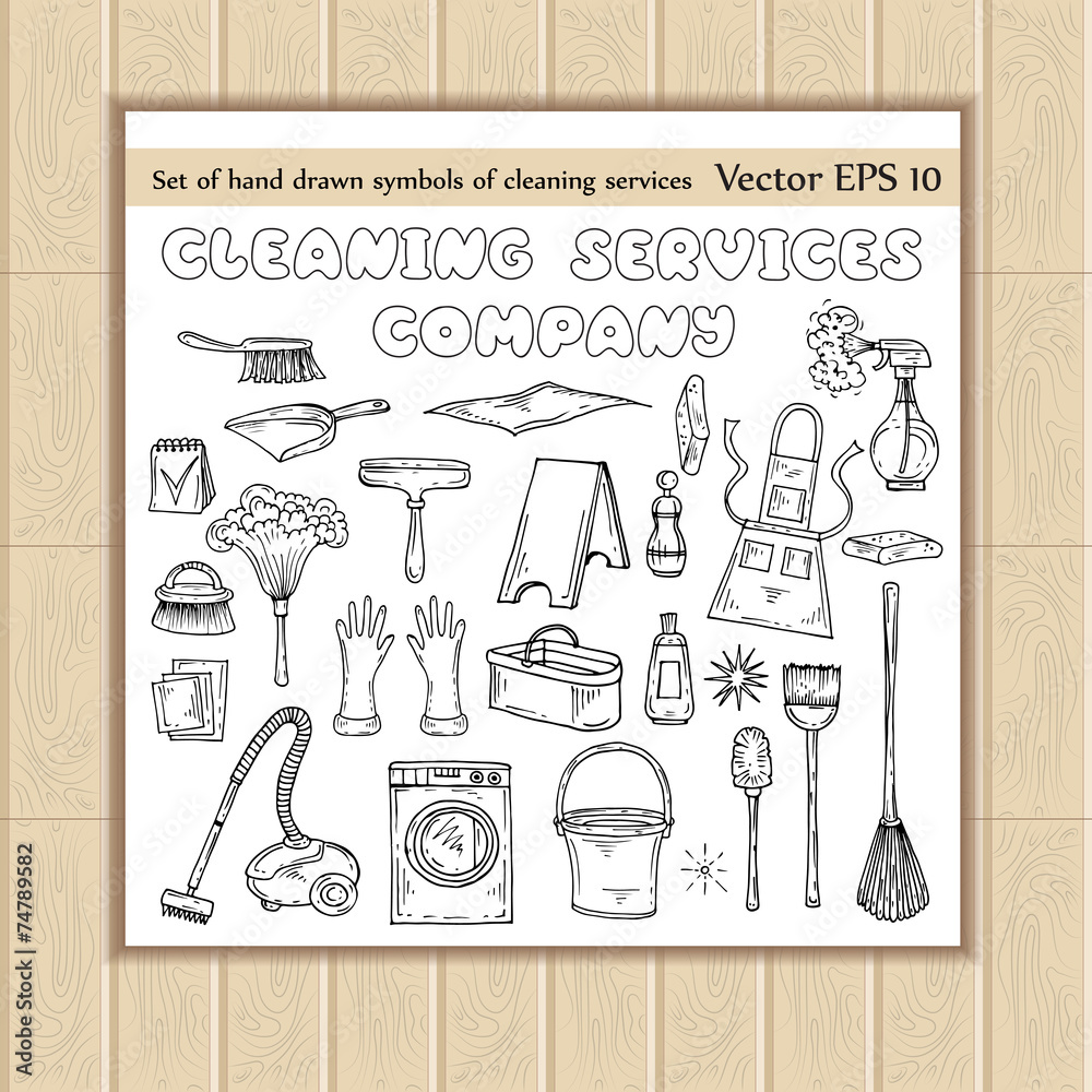 Vector set with hand drawn symbols of cleaning services Stock Vector ...