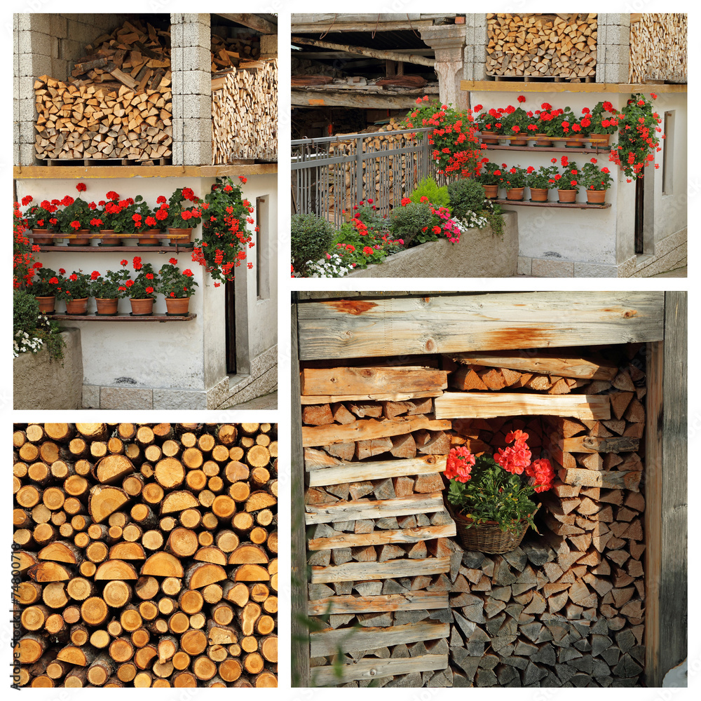 images of fire wood in alpine woodshed,Alps foto de Stock | Adobe Stock