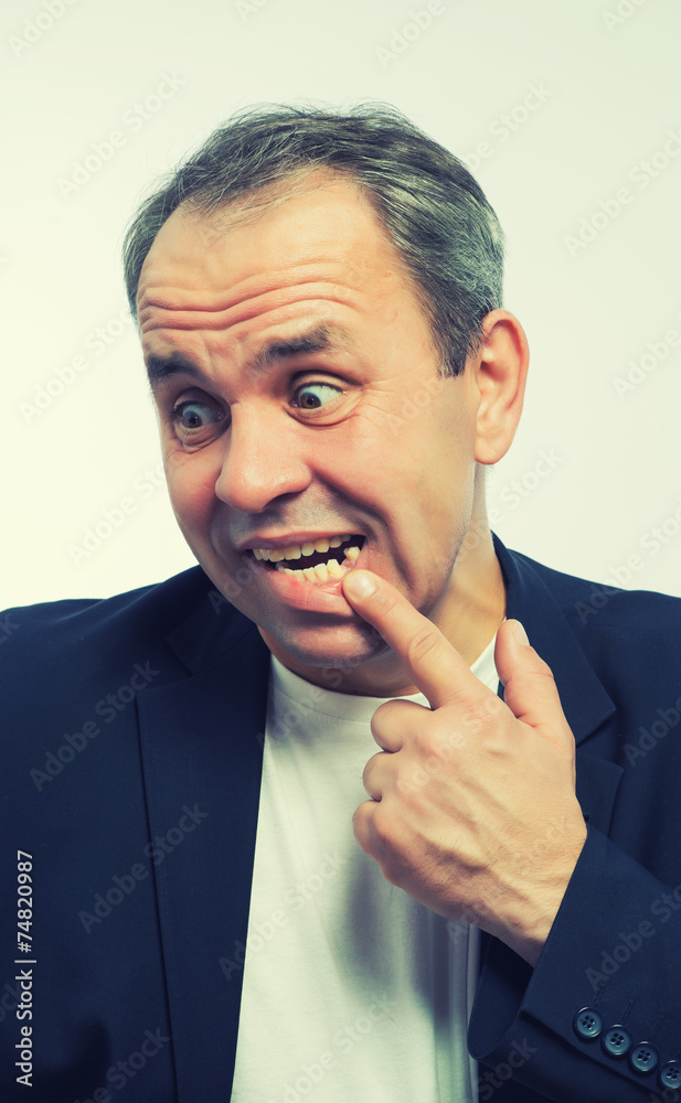 part of a man's face with a smiling toothless Stock Photo | Adobe Stock