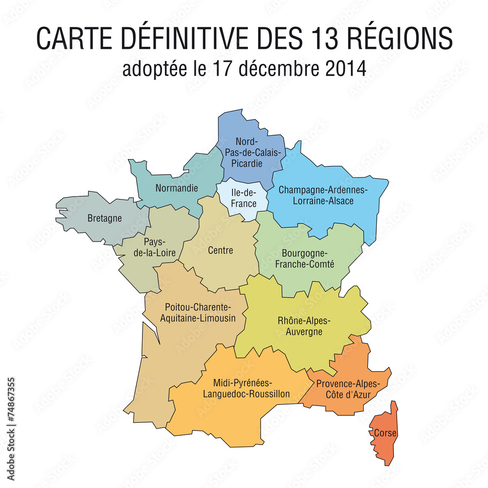 Carte définitive des 13 régions Stock Vector | Adobe Stock