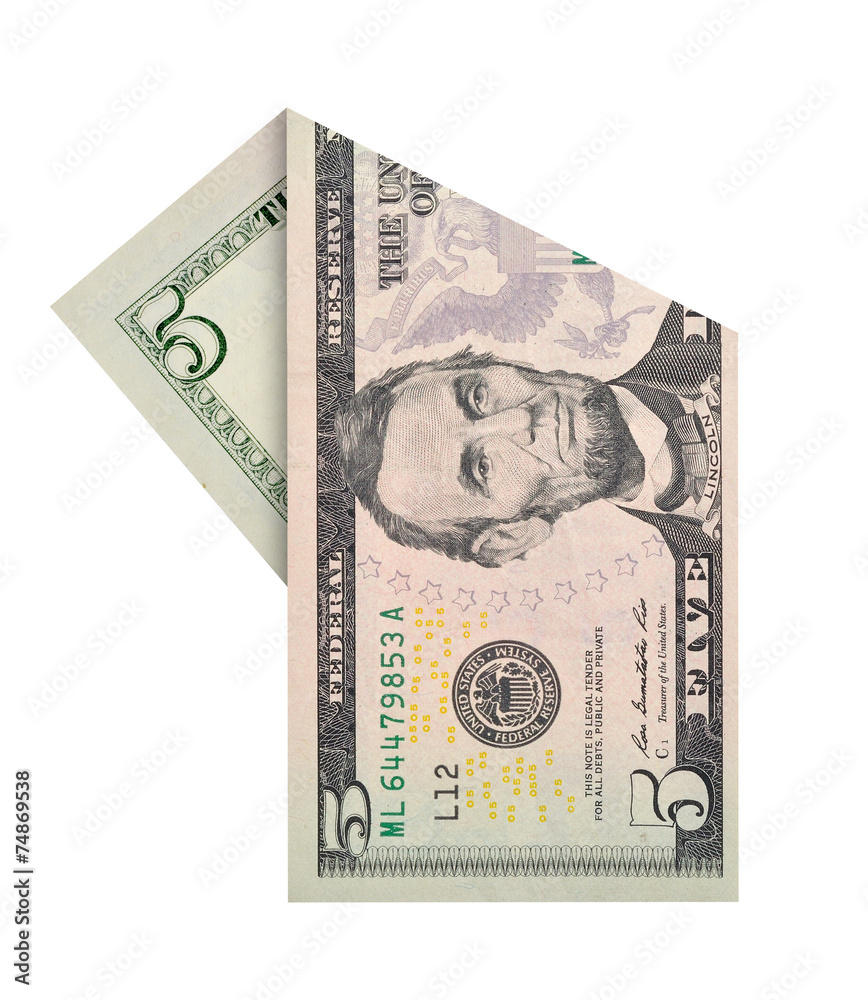 Folded one dollar bill isolated on white background Stock Photo | Adobe ...