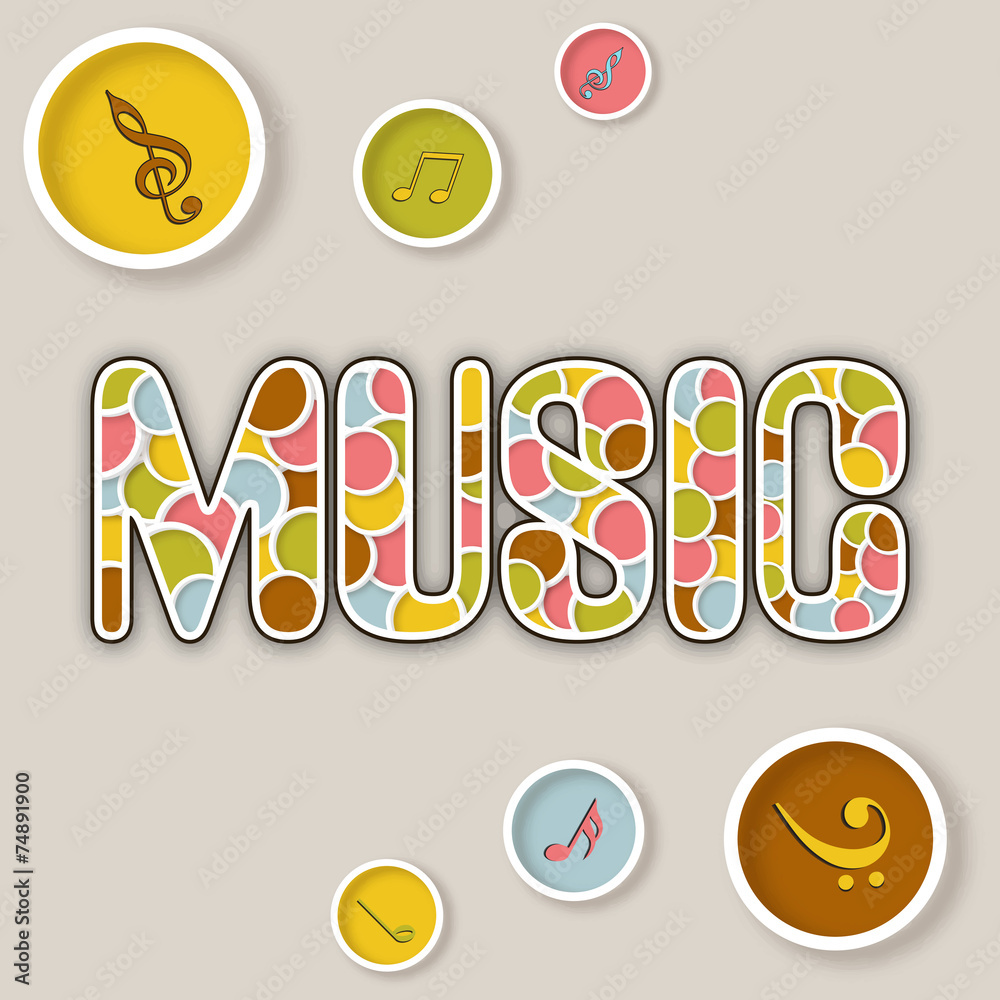 Stylish text Music with colorful icons. Stock Vector | Adobe Stock