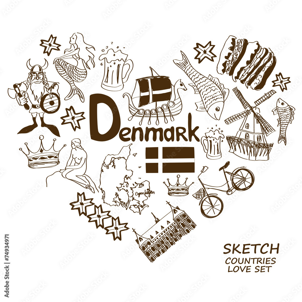 Danish symbols in heart shape concept vector de Stock | Adobe Stock