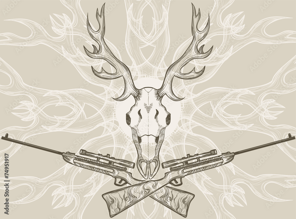 Deer skull and crossed rifles, graphic style Stock Vector | Adobe Stock