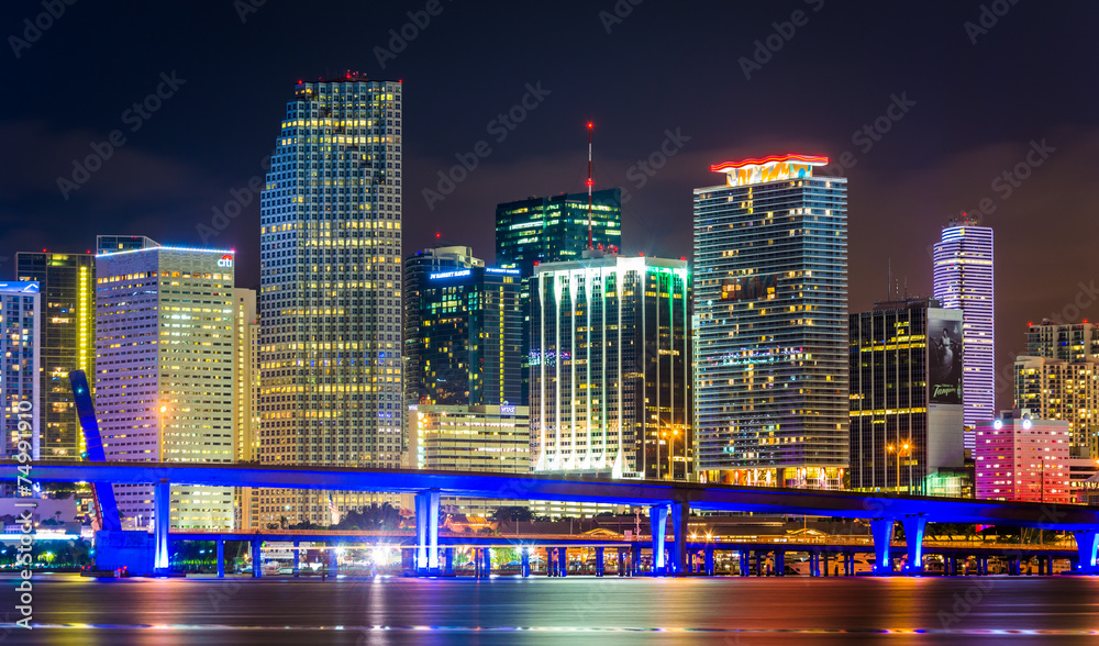 Miami Skyline At Night Neon