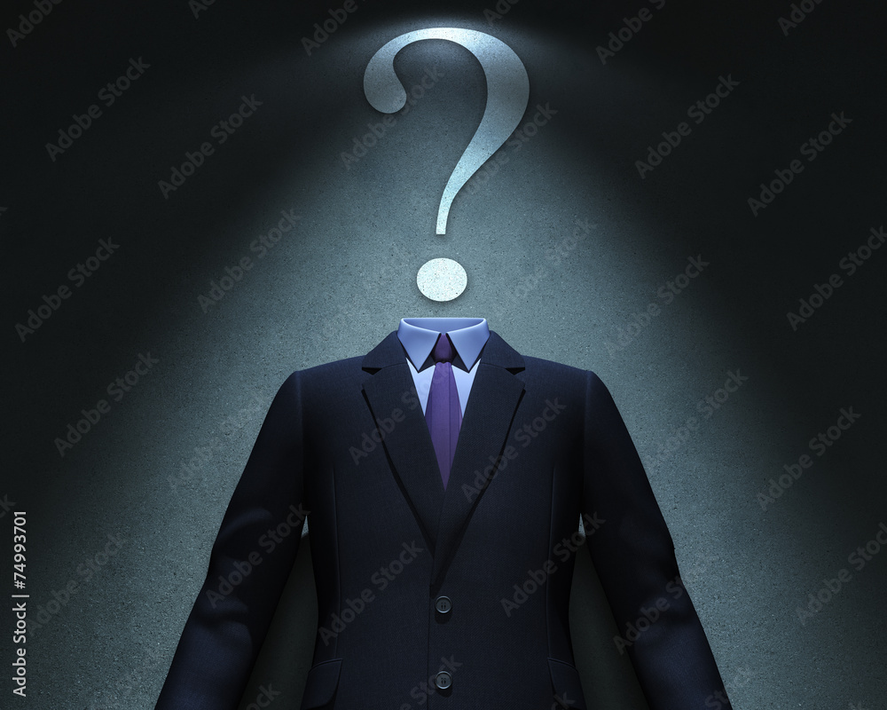 Question mark and suit in spot of light Photos | Adobe Stock