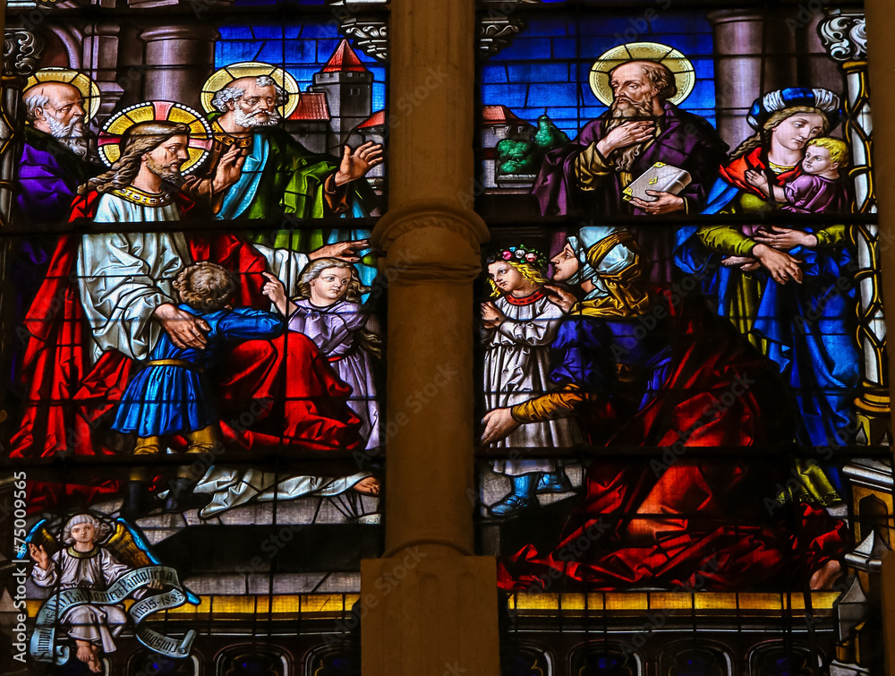 Jesus and children - Stained Glass Stock Photo | Adobe Stock
