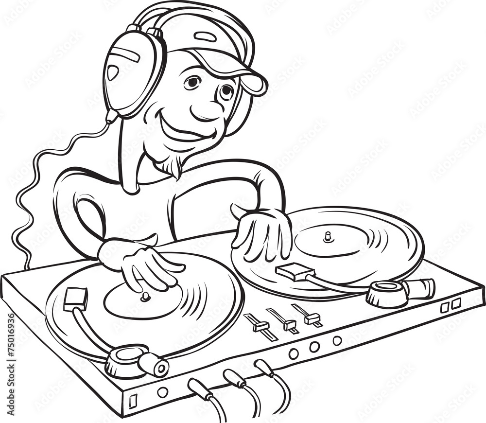 whiteboard drawing - DJ playing on a double turntable Stock Vector ...