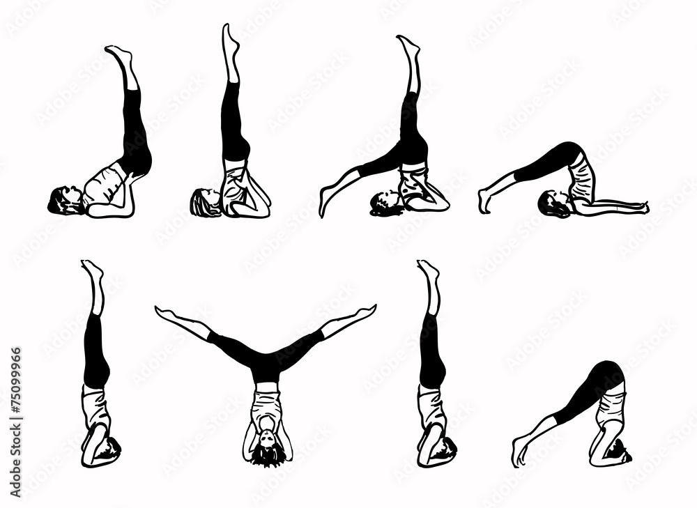 Complex of Inverted Yoga Postures - sketch vector illustration Stock ...