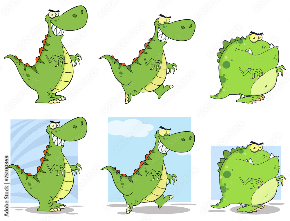 Dinosaur Cartoon Characters 1. Collection Set Stock Vector | Adobe Stock