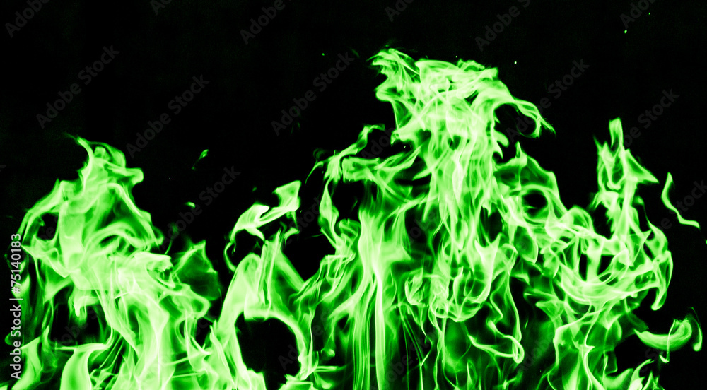 green flame fire on black background Stock Photo | Adobe Stock