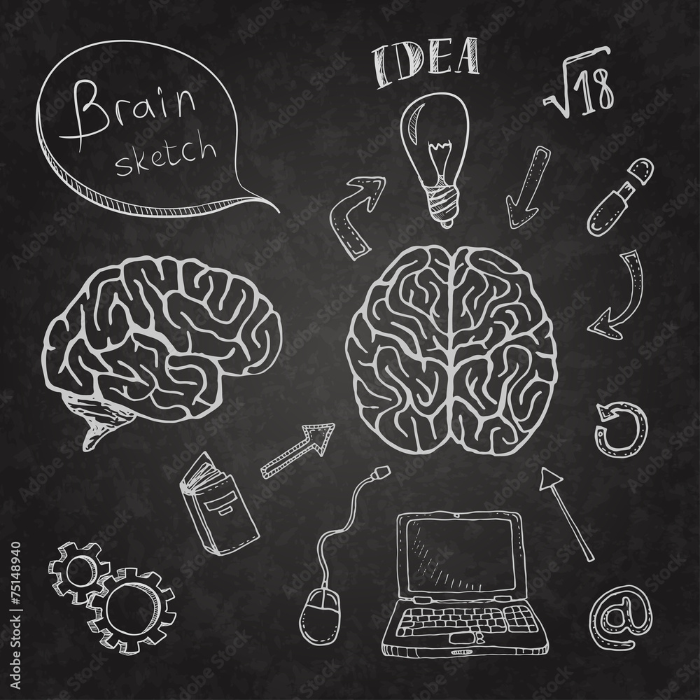 Doodles icons brain set Stock Vector | Adobe Stock
