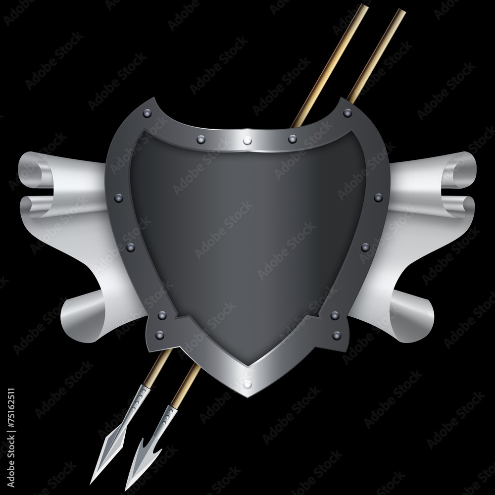 Abstract ancient shield with scroll of parchment and spears. Stock ...