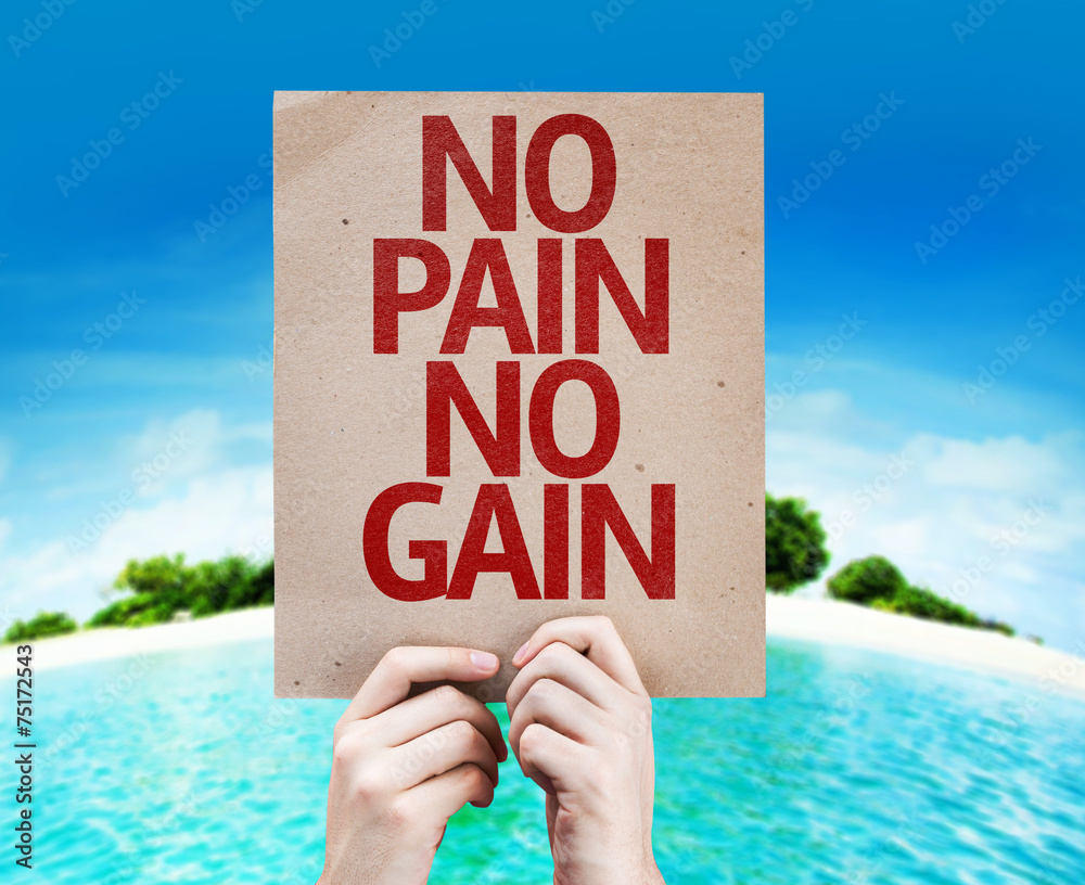 No Pain No Gain card with a beach background Stock Photo | Adobe Stock