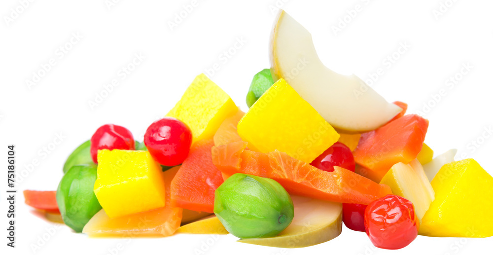 Mix variety of pickled fruit of papaya, mango, cherry and jicama Stock ...