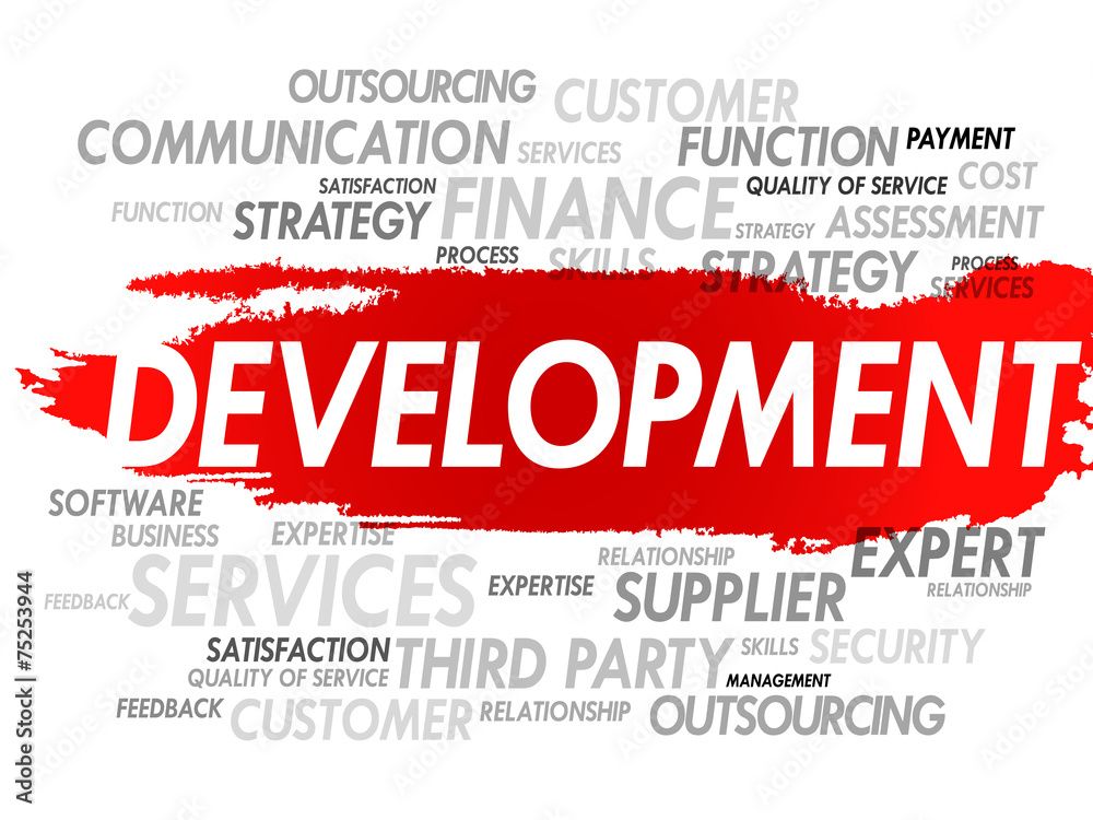 Word cloud of DEVELOPMENT related items, presentation background Stock ...