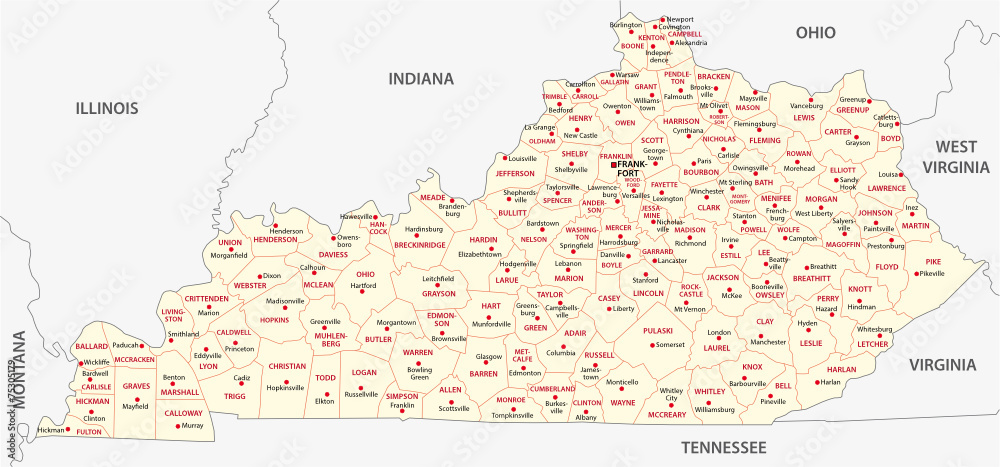 kentucky administrative map Stock Vector | Adobe Stock