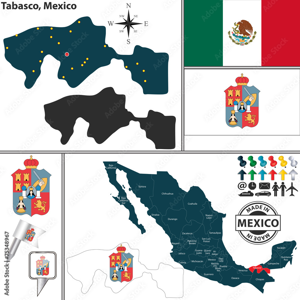 Map of Tabasco, Mexico Stock Vector | Adobe Stock