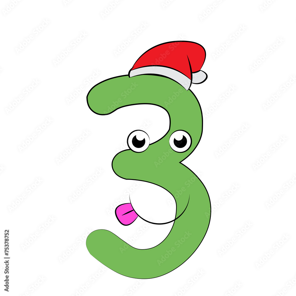 Number Three Christmas Cartoon. Vector eps10. Stock Vector | Adobe Stock