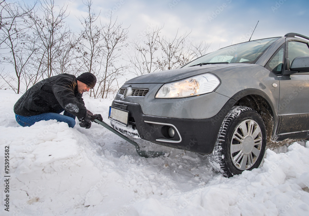 Car stuck in snow Stock Photo | Adobe Stock