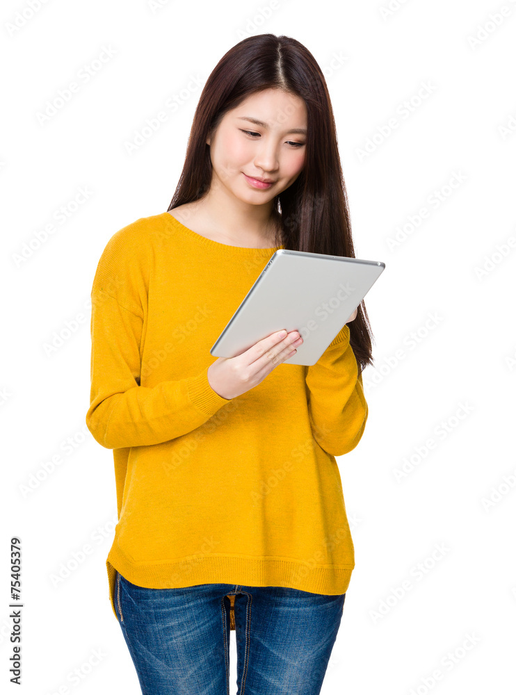 Woman use of tablet Stock Photo | Adobe Stock