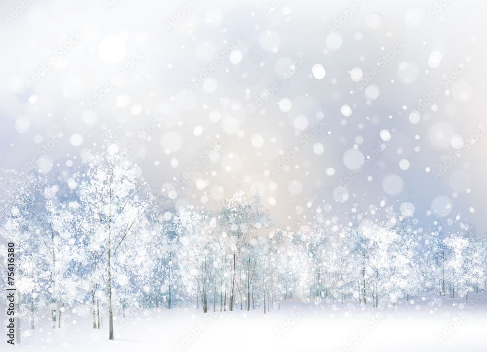 Vector of winter scene with forest background. Stock Vector | Adobe Stock