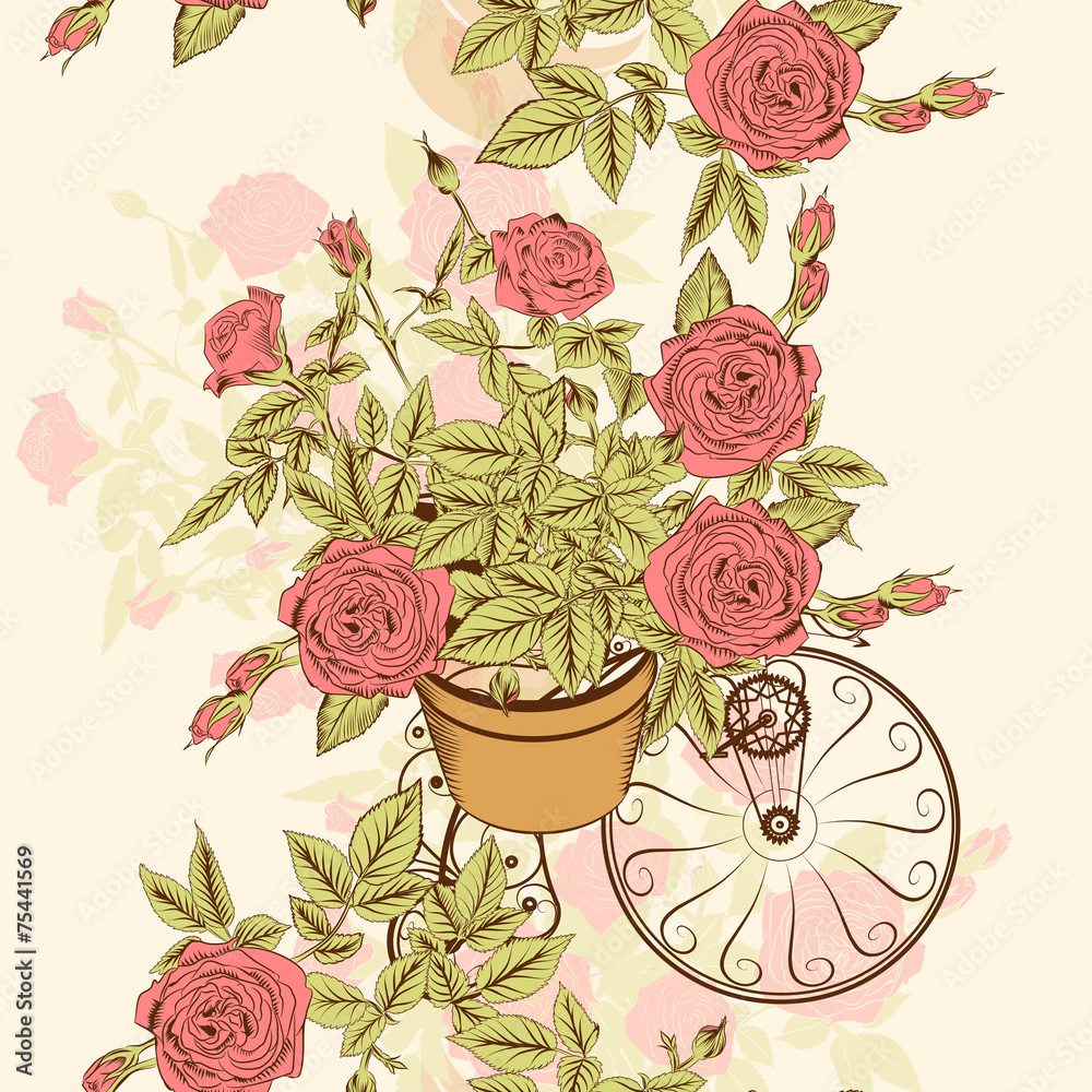 Seamless wallpaper pattern with hand drawn roses Stock Vector | Adobe Stock