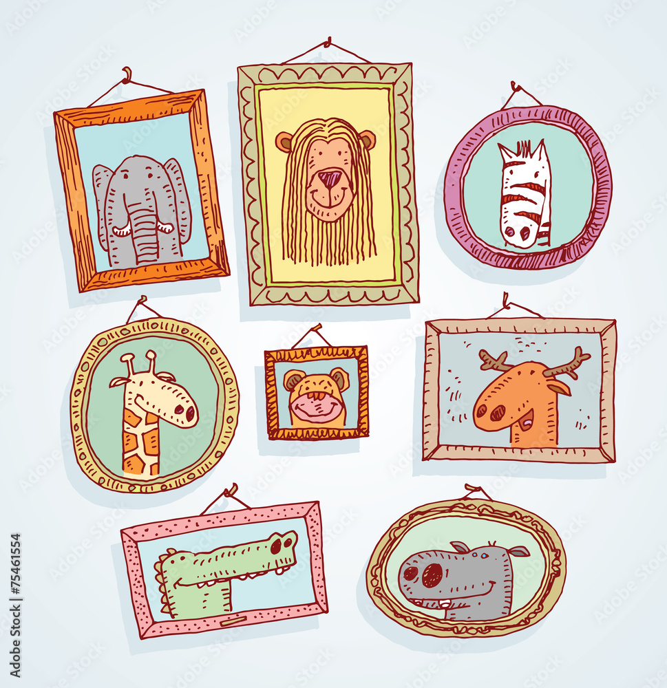 Set picture frames with animals portrait,vector illustration. Stock ...
