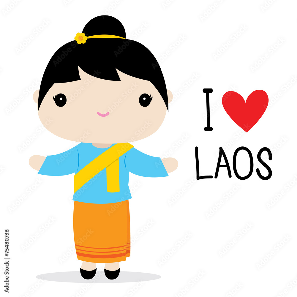 Laos Women National Dress Cartoon Vector Stock Vector | Adobe Stock